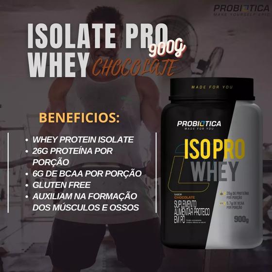 Whey Protein Isolado Iso Pro Whey Chocolate 900g Probiótica Whey