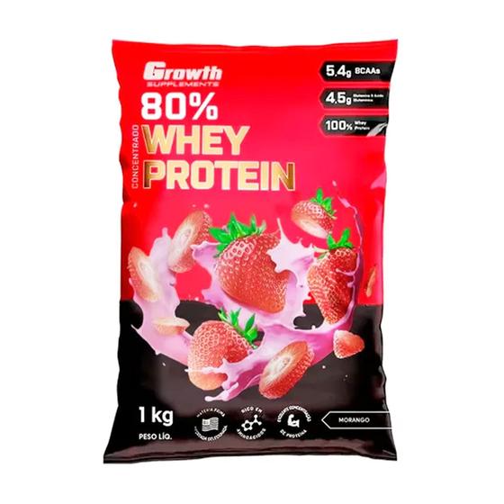 Whey Protein Morango 80% Proteína Concentrado 1Kg Growth Suplementos Premium Original - Grownt ...