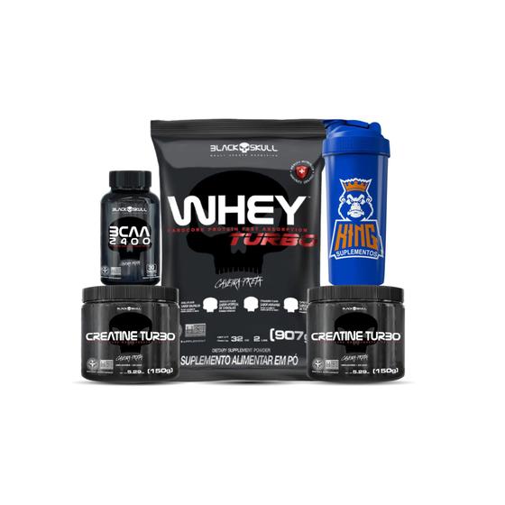Whey turbo 907g black skull refil + 1 creatine turbo 150g + glutamina turbo 150g + bcaa - Whey ...
