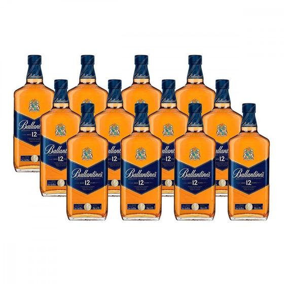 Whisky Escocês Ballantines 12 anos 1 Litro Caixa com 12 unidades ...