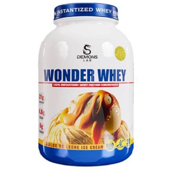 Wonder Whey - 900g (WPC - 21g proteína / dose 30g) Demons Lab - Sabor Doce de Leite Premium ...