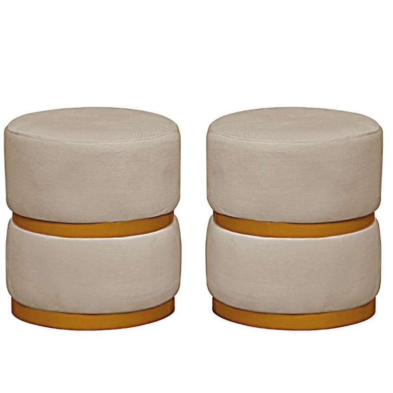 02 Puff Decorativo Luxo Para Sala Kiev Dourado Assento Veludo Bege ...