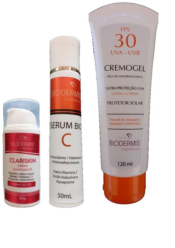 1 Clariskin + 1 Serum Bio C + 1 Cremogel fps 30 Biodermis - Cuidados ...
