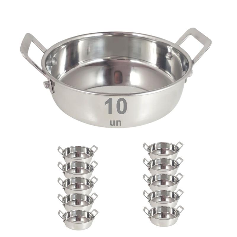 10 mini panelinha caçarola inox luxe p/ servir c/ alça m2 - Tuut - Jogo ...