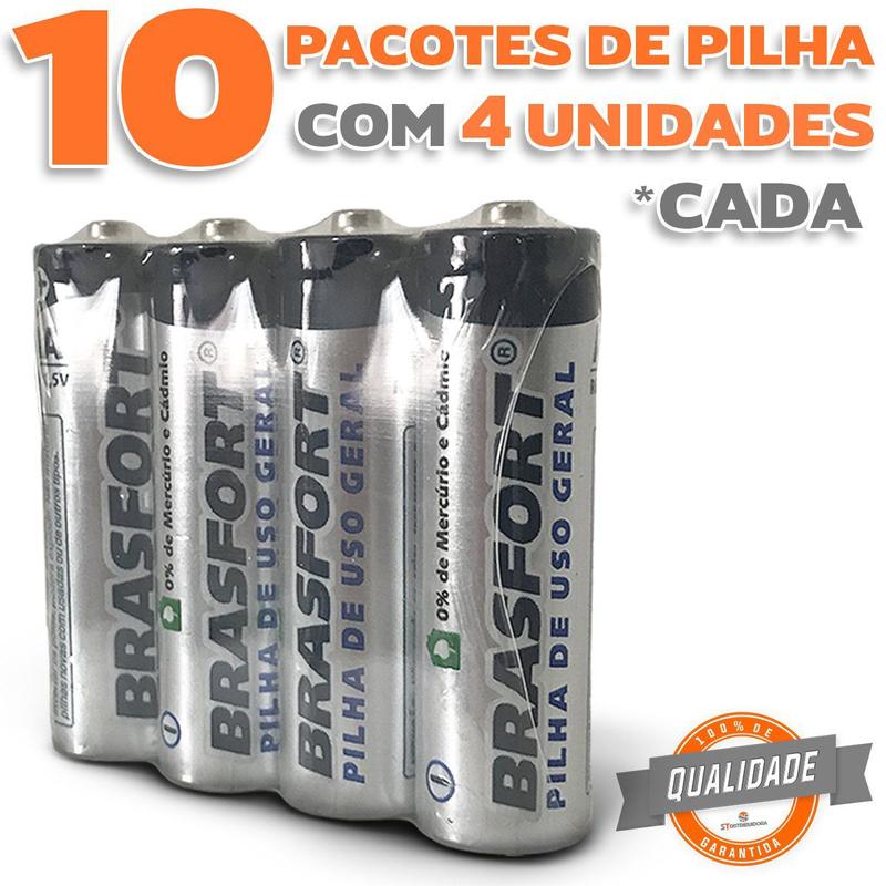10 Pacote Pilha Pequena AA 1,5v Uso Geral 40 Unidade Brasfort - Pilhas ...