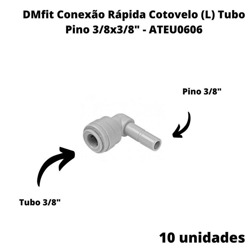 10 und DMfit Conexão Rápida Cotovelo (L) Tubo Pino 3/8x3/8" - ATEU0606 - União para Mangueira de ...