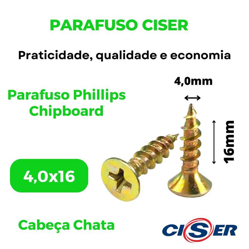 1000 Parafusos Philips 4x16 Cabeça Chata Chipboard Para Madeira - Caixa ...