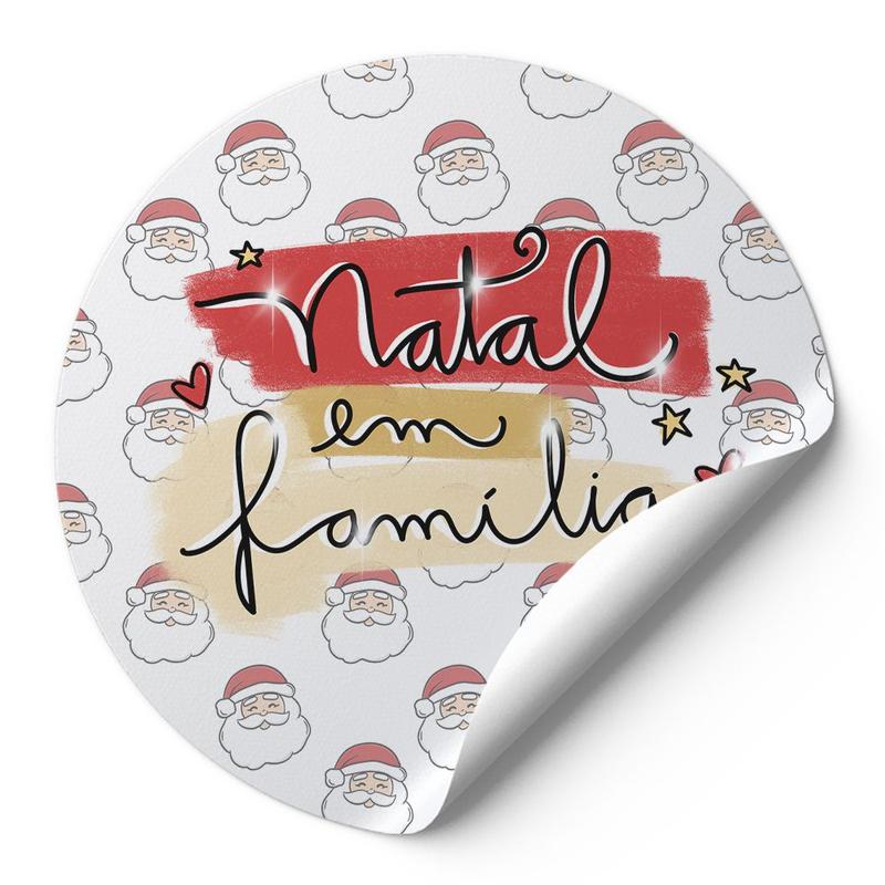 120 Tag Etiquetas Adesivos Para Embalagens Redonda Natal Em Familia ...