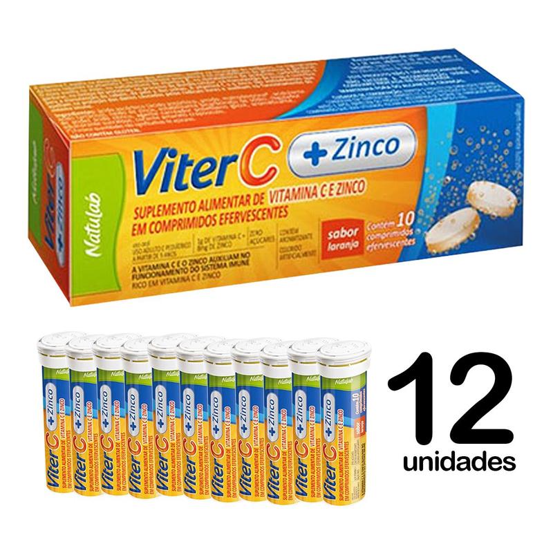 12un Viter C 1g Zinco + Vitamina C com 10 Comprimidos Efervescentes ...