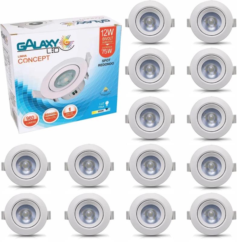 15 Spot Led 12W Direcional Redondo Branco Frio 6500k Bivolt - Galaxy ...