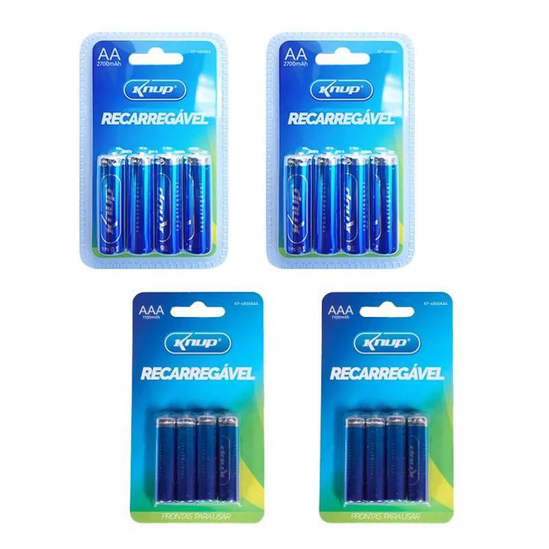 16 Pilhas Recarregáveis Recarregável KNUP Sendo 8 AA+ 8 AAA Pilha ...