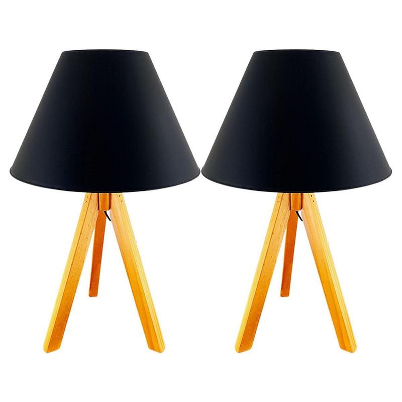 2 Abajur Tripé De Madeira Pequeno Escritório Rack Bivolt E27 ...