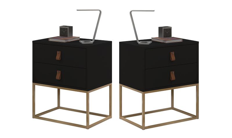 2 Criados Alto Padrão Preto com Pés de Ferro Dourado - Abra Móveis ...