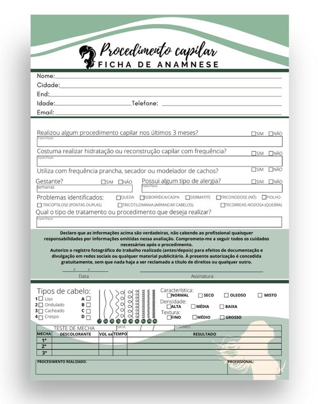 2 Fichas Bloco De Anamnese Checklist Capilar Cabeleireiros CORES ...