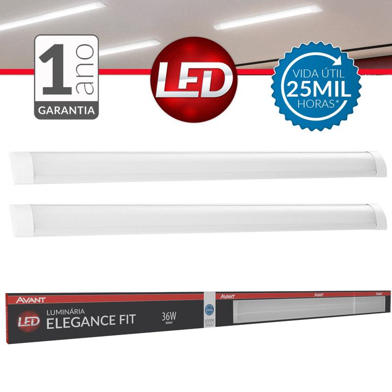 2 Luminária Led Sobrepor Slim Linear Branco Frio 36w 100cm - AVANT - Luminária - Magazine Luiza