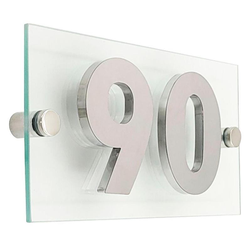 2 Números Inox 12Cm Com Placa De Vidro Incolor Horizontal - Takinox ...