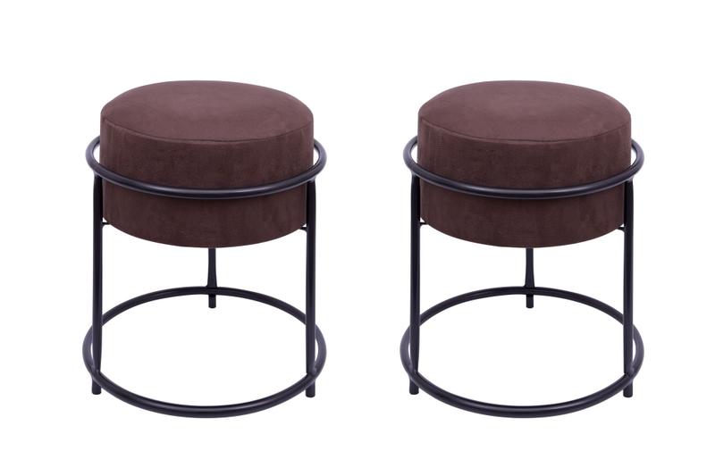 2 Puff De Ferro Banqueta Sentar Design Moderno Armação Preta ...