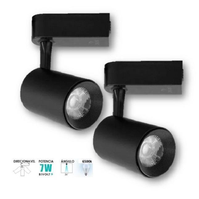 2 Spot Para Trilho Eletrificado Preto Led 7W Luz 6500K - CTB - Trilho ...