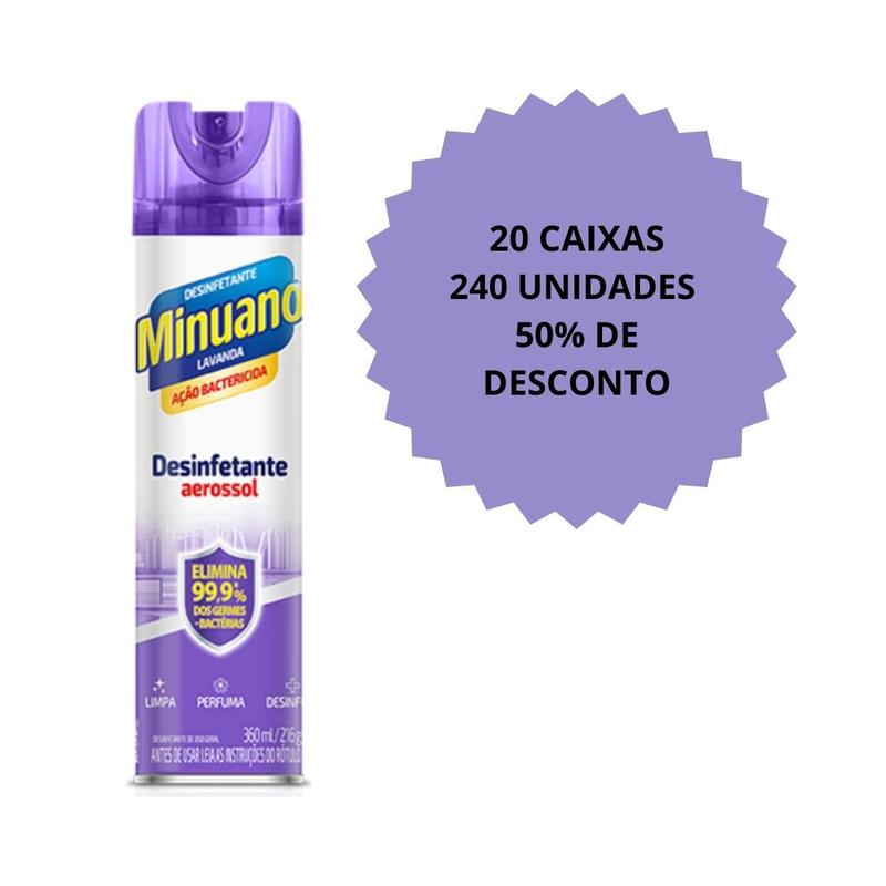 20 Cx Desinfetante Aerosol Minuano Lavanda 360ml 240 Unid ...
