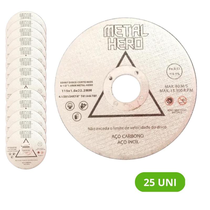 25 Discos de Corte para Ferro e Inox 4"1/2 Metal Hero Pacote - Disco de ...