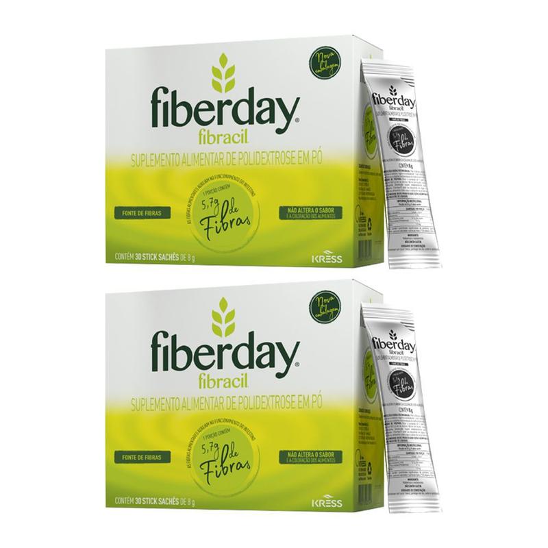 2x Fiberday Fibracil fonte de fibras solúvel 30 Sachês Kress - Cimed ...