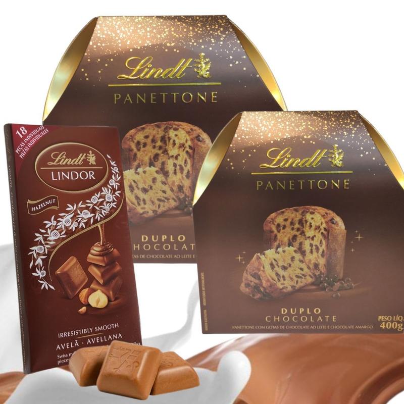 2x Panettone importado Duplo Chocolate Lindt 400g + Avelã - Panetone ...