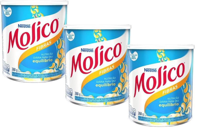 3 Leite Em Pó Fibras Molico Total Cálcio Nestlé Lata 260g - Leite em Pó ...