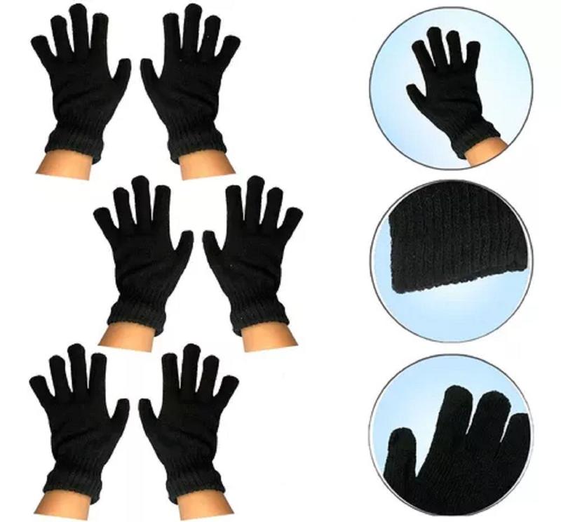 3 Luvas De Lã Inverno Frio Masculino Feminino Preta Adulto - Laço&Rede ...
