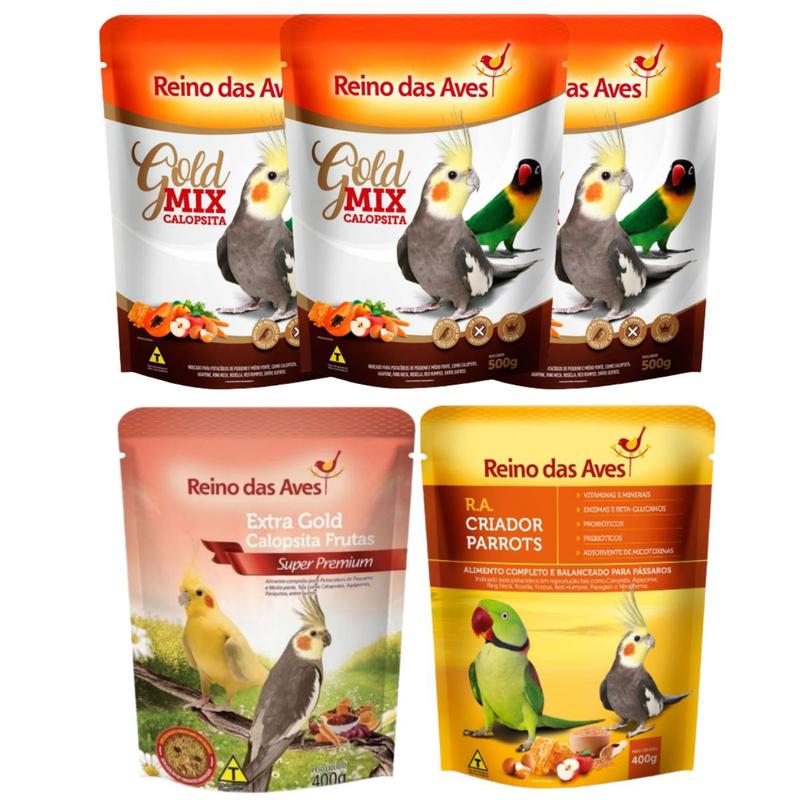 3 Mix de Sementes + Extra Gold Frutas + RA Parrots Para Calopsita ...