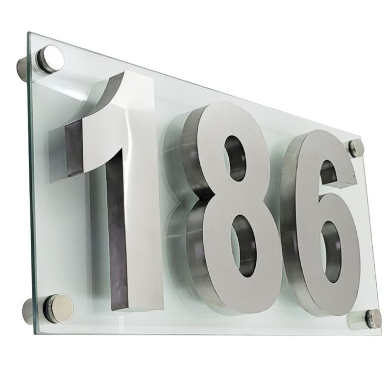 3 Números Residencial Inox 20cm com Placa de Vidro Incolor - Takinox ...