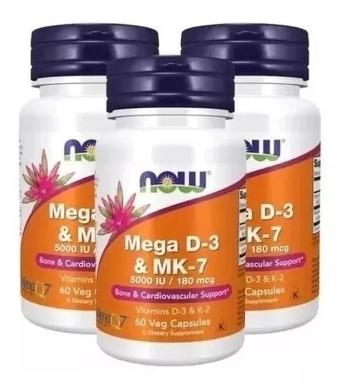 3 Potes Mega D3 & Mk-7 Now Foods Vitamina D3 (5000 Ui) - Vitaminas A-Z ...
