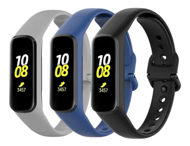 3 Pulseiras De Silicone Galaxy Fit 2 R220 - Preto / Cinza/ Azul Marinho ...