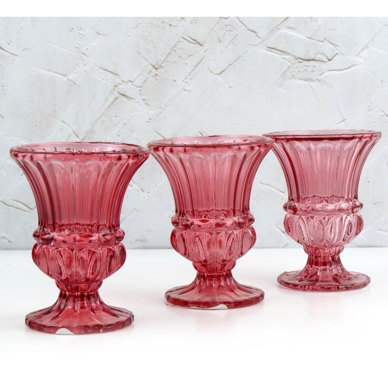 3 Vasos Taça De Vidro Cor Marsala Estilo Romano Luxo 10cm - Mart ...