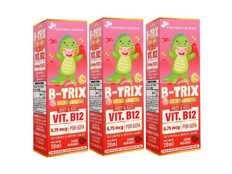 3x B-trix (vitamina B12 Infantil) 20ml Sabor Morango - Flora Nativa do ...