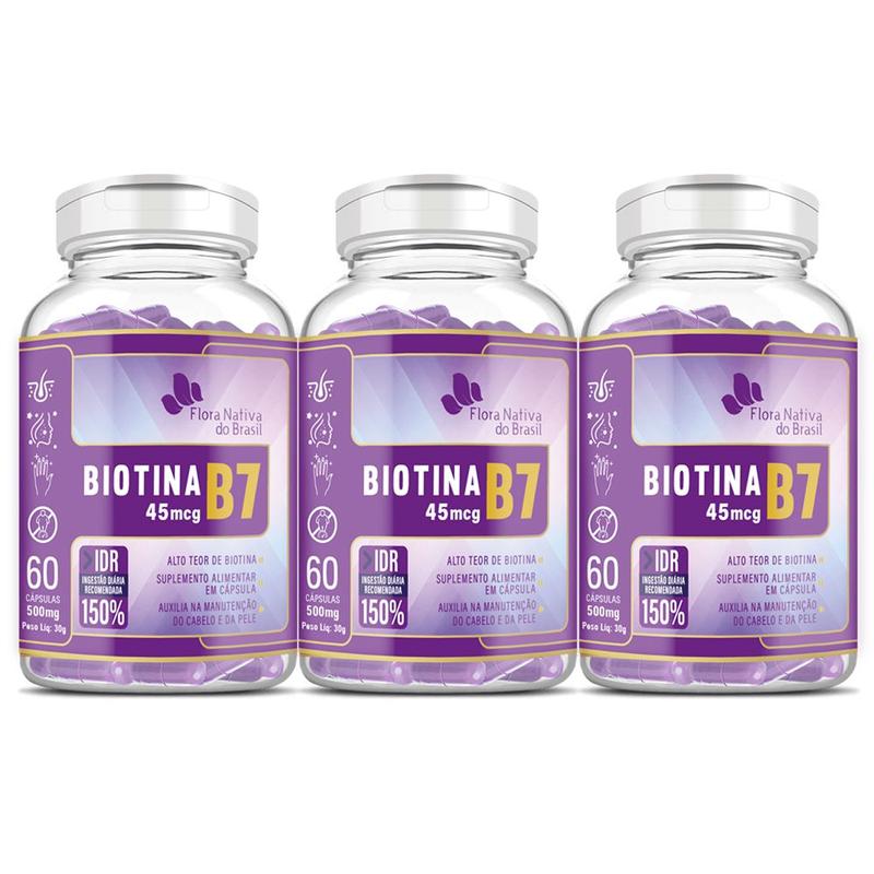 3x Biotina B7 45mcg Vitamina B7 60 Cápsulas Idr 100% - Flora Nativa do ...
