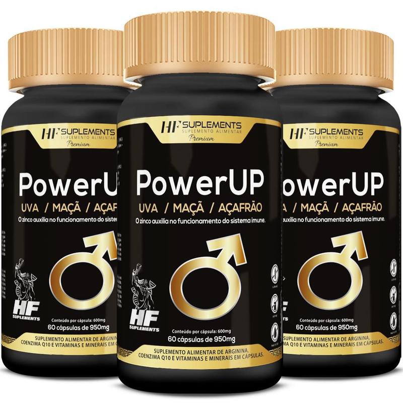 3x POWERUP UVA MAÇÃ AÇAFRÃO ENOSTIM 60CAPS HF SUPLEMENTS - Kit de ...
