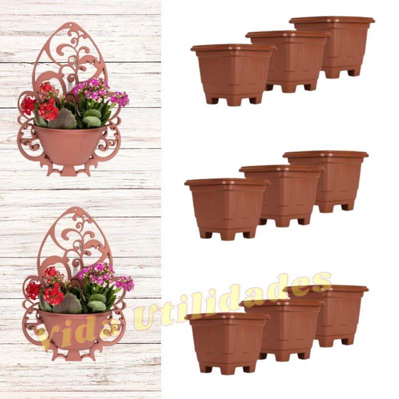 4 Arandela parede com 4 vaso parede pequeno+ 4 vasos quadrado N0 Terra ...