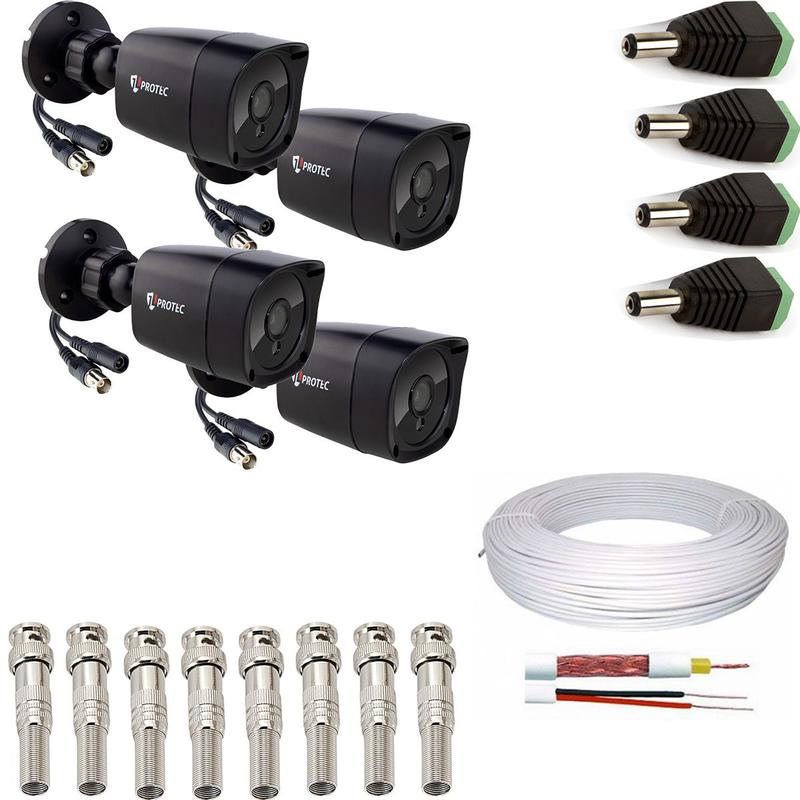 4 Cameras De Segurança + Cabo 100mts + 8 Bnc Mola + 4 P4 - Jl Protec ...