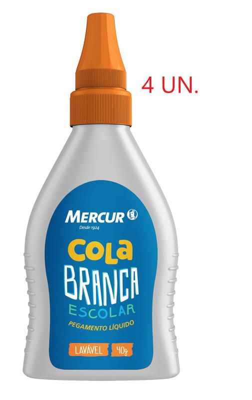 4 Colas Branca Escolar Mercur 40G Bico Dosador Preciso - Cola Branca ...