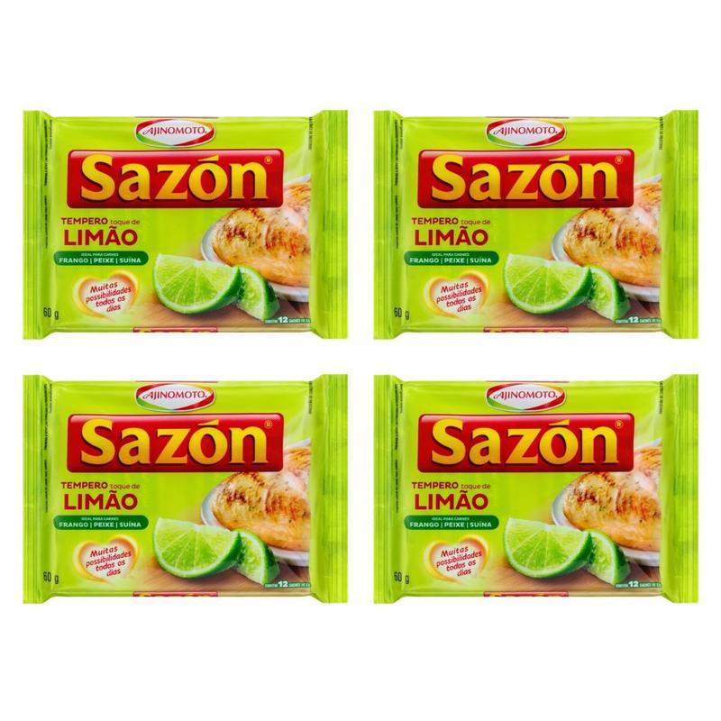 4 Pacotes 60g Sazon Ajinomoto Tempero Cor Verde Sabor Limão - Tempero ...