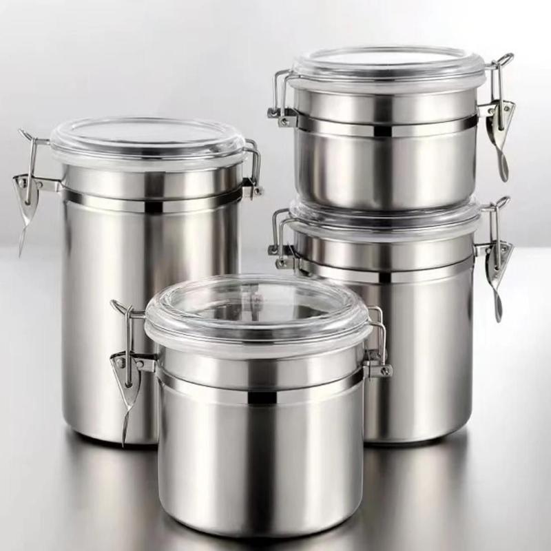 4 Potes Herméticos Com Tampa Aço Inox Vasilha Organização - Potes de ...