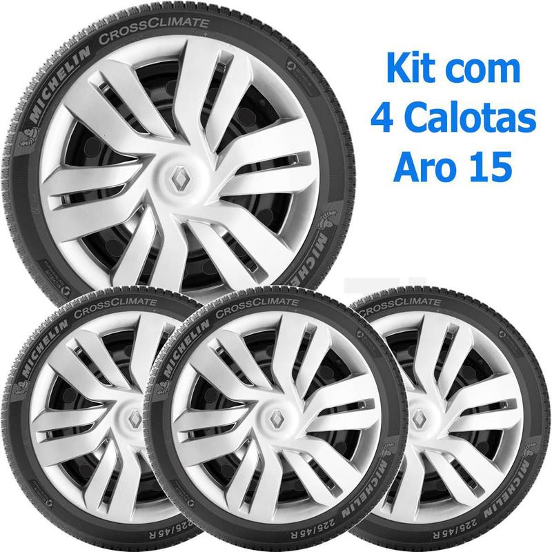 4X Calota Renault Sandero Logan Megane Aro 15 Prata 120Ar - Grid ...
