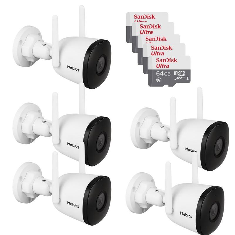 5 Câmeras Wifi Externa IZC 1005 Intelbras Alexa + SD 64GB - Câmera ...