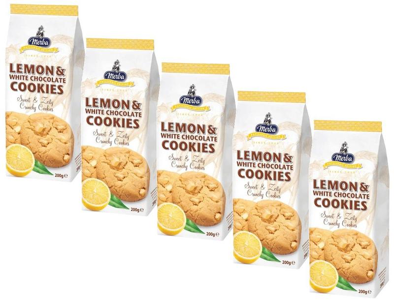 5 Cookies Sabor Limão Com Gotas Chocolate Branco Merba 200g - Cookies ...