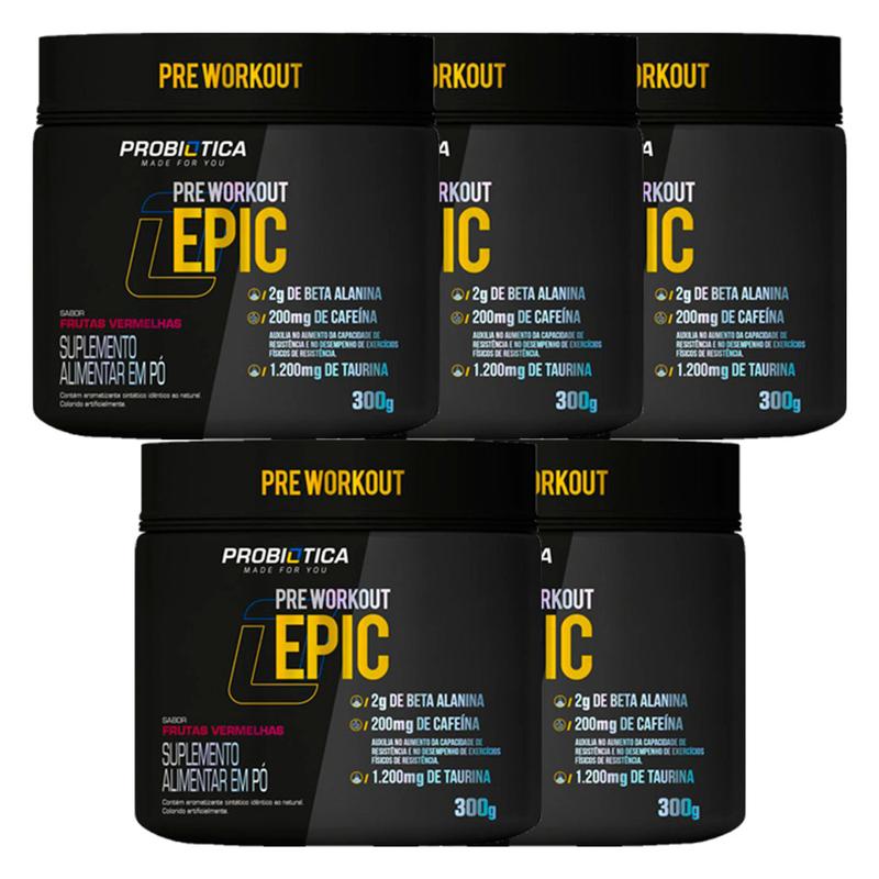 5 Epic Pré-treino Lançamento 300g Probiótica Alto Desempenho - Pré ...
