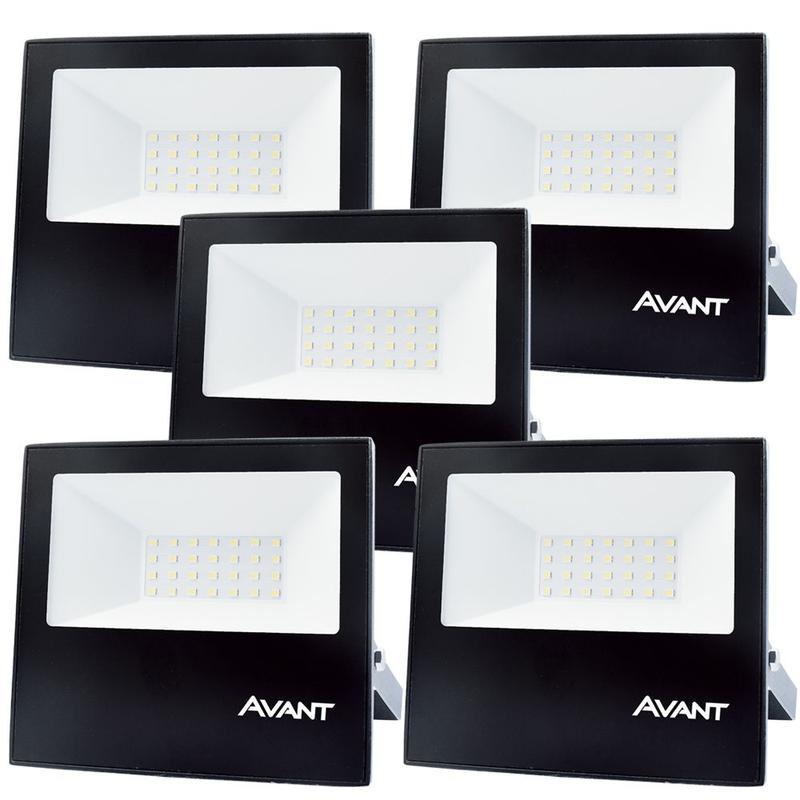 5 Refletor Slim Luz Externa Branca 6500k Bivolt 30w Prova de Água IP65 - AVANT - Refletor ...