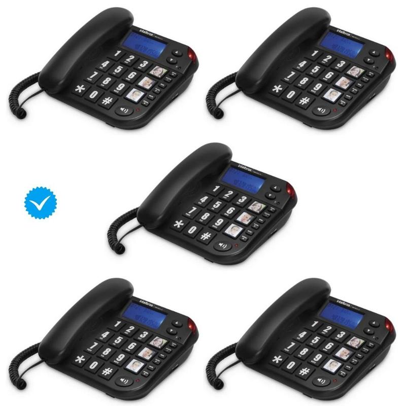 5 Telefone Fixo Com Fio Tok Facil ID Intelbras Combo Oficial - Ramais ...
