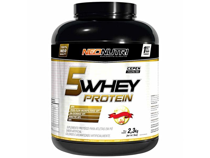 5 Whey Protein 2,3 kg Sabor Morango e Banana - Neo Nutri - Massa ...
