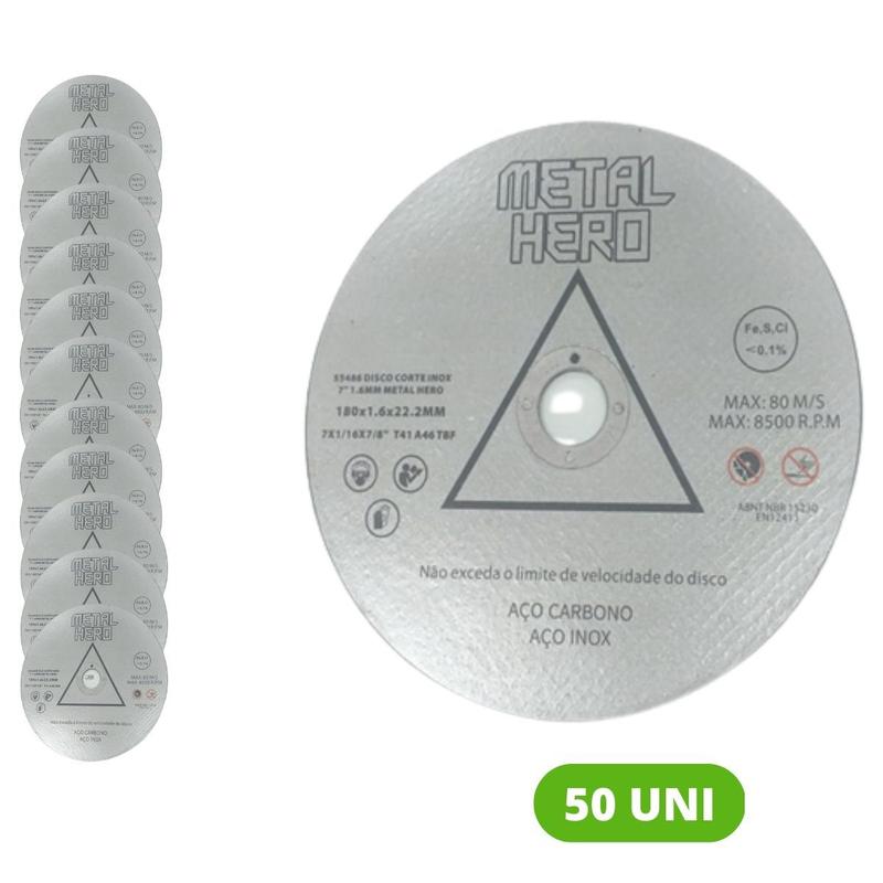 50 Discos de Corte Ferro e Inox 180 x 22,3mm 1.6 Pan Tools - Disco de ...