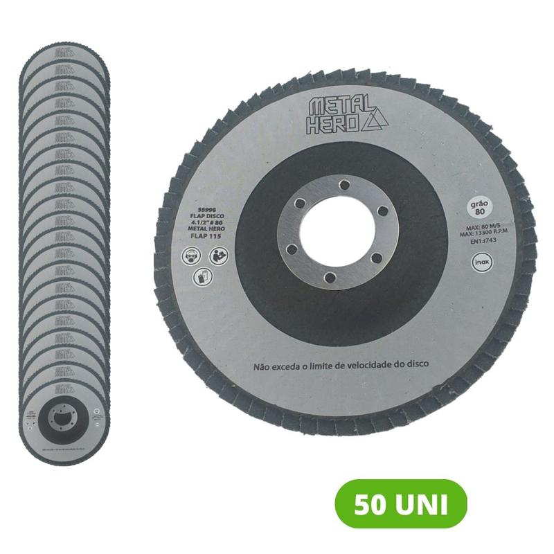 50 Discos Flap 4"1/2 GR80 Metal Hero Lixa Limpeza Acabamento - Abrasivos - Magazine Luiza